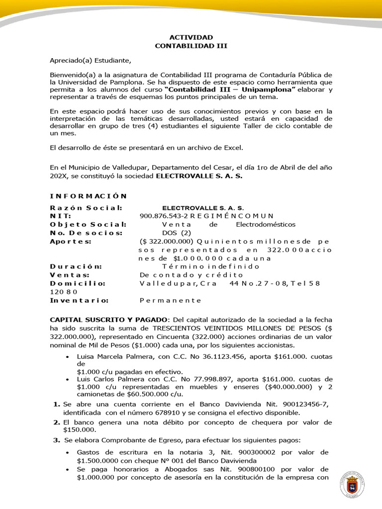 ACTIVIDAD PRACTICA CONTABILIDAD III EJERCICIO | PDF | Contabilidad | Business