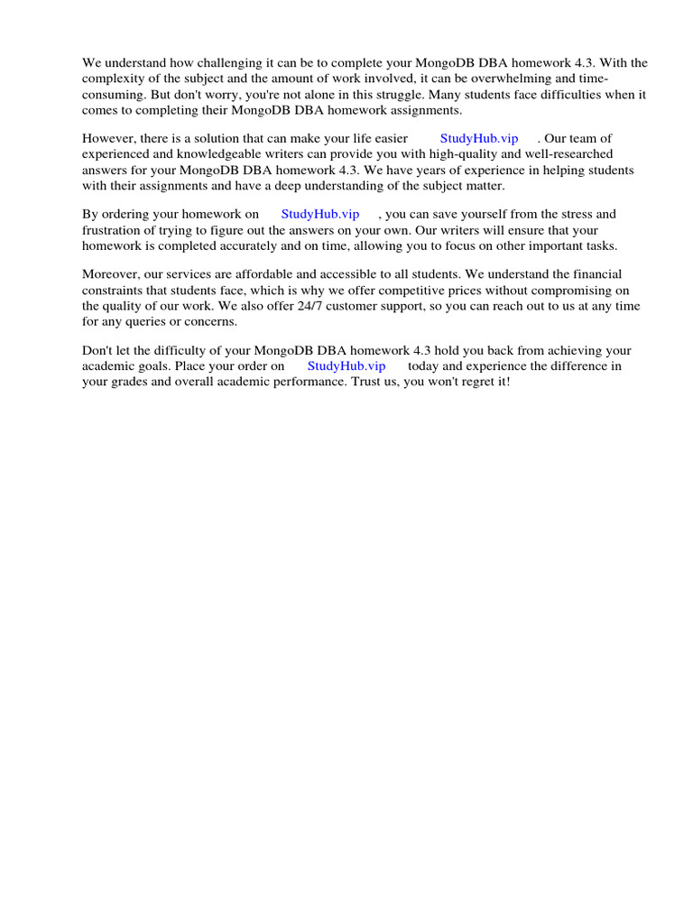 Mongodb DBA Homework 4.3 Answer | Download Free PDF | Mongo Db | Databases