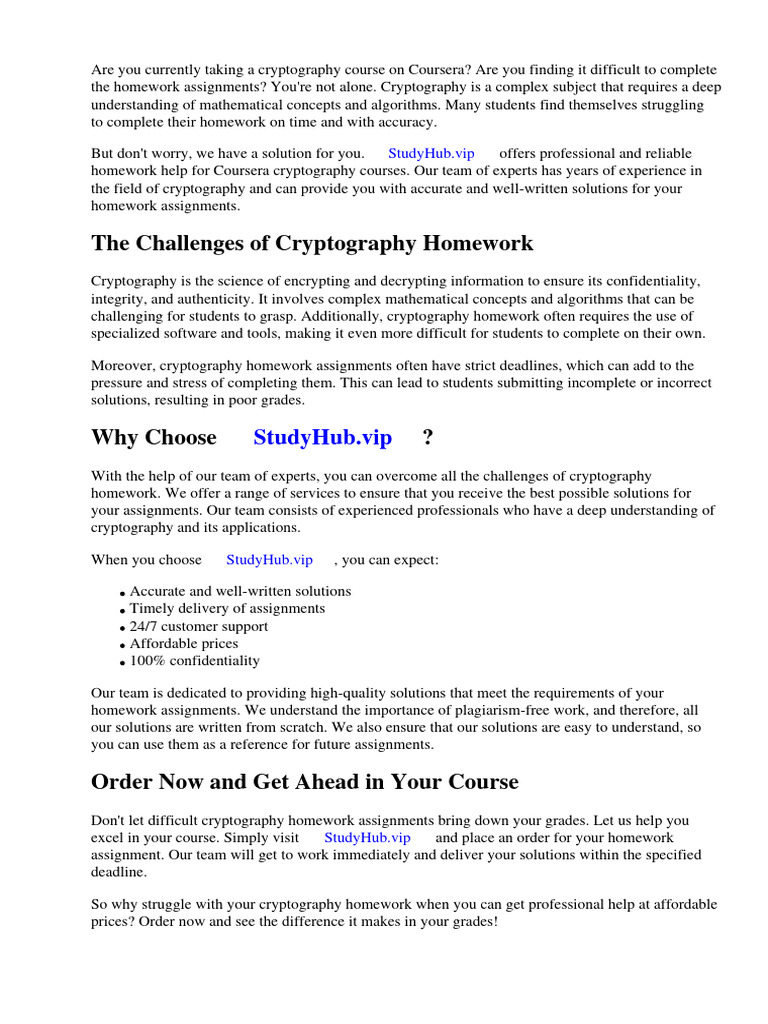Coursera Cryptography Homework Solutions | Download Free PDF | Cryptocurrency | Cryptography