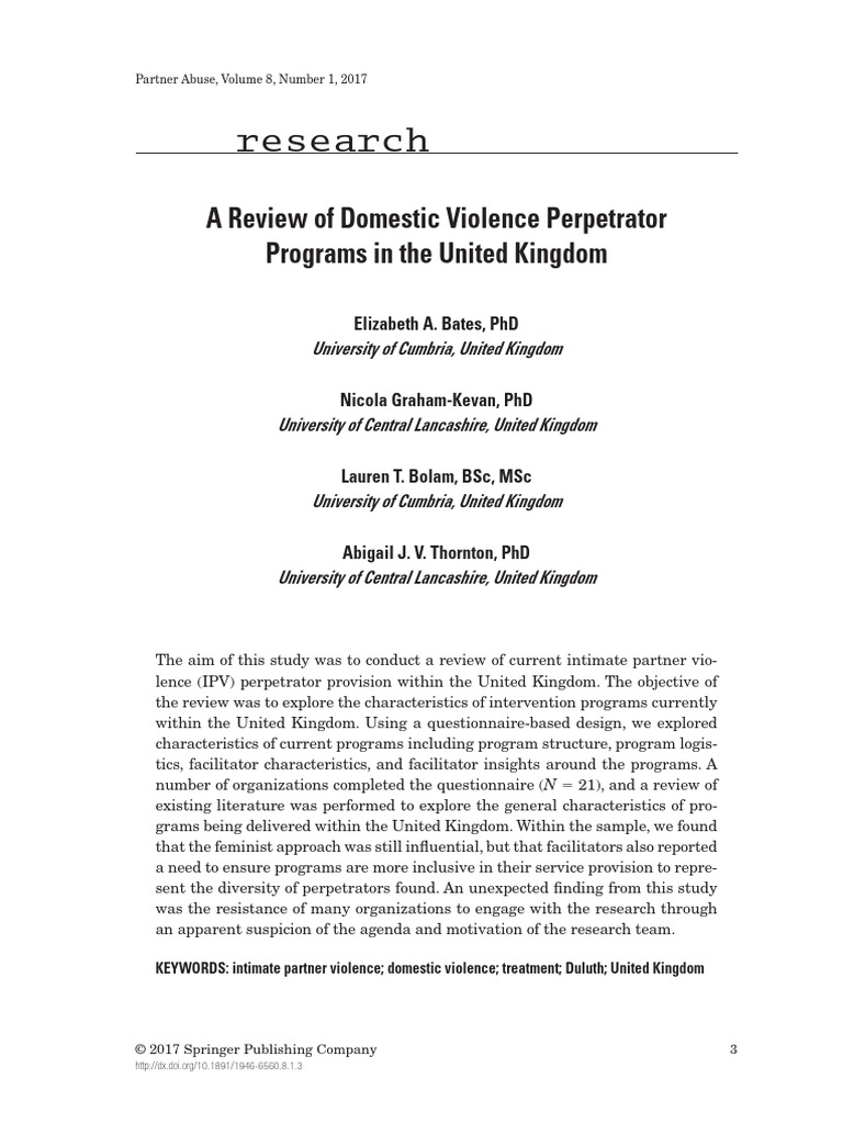 A Review of Domestic Violence Perpetrator Programas in The UK | PDF ...