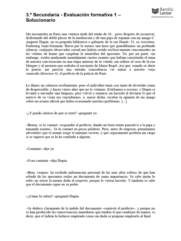 3 Secundaria Evaluacion Formativa 1 Solucionario | PDF | Novela negra ...
