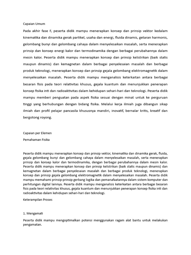Capaian Umum KuMEr Fisika Fase F | PDF