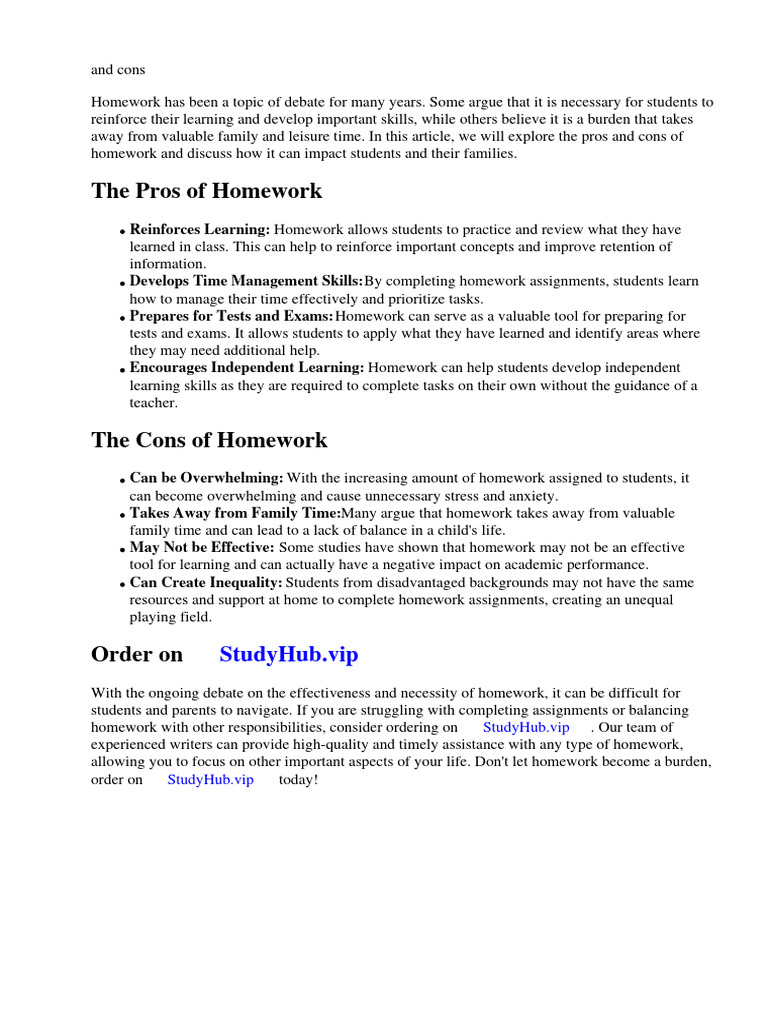 Homework Debate Pros | PDF | Homework | Teachers