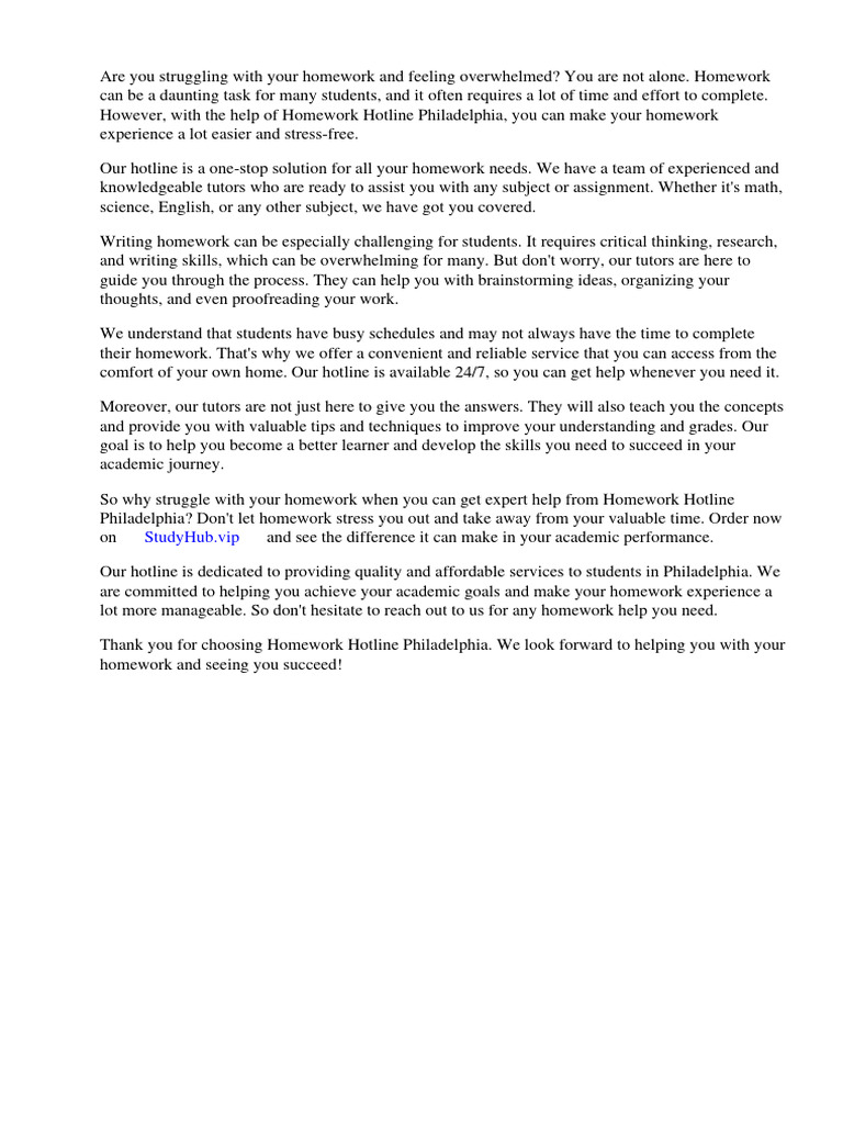 Homework Hotline Philadelphia | PDF | Homework | Thought