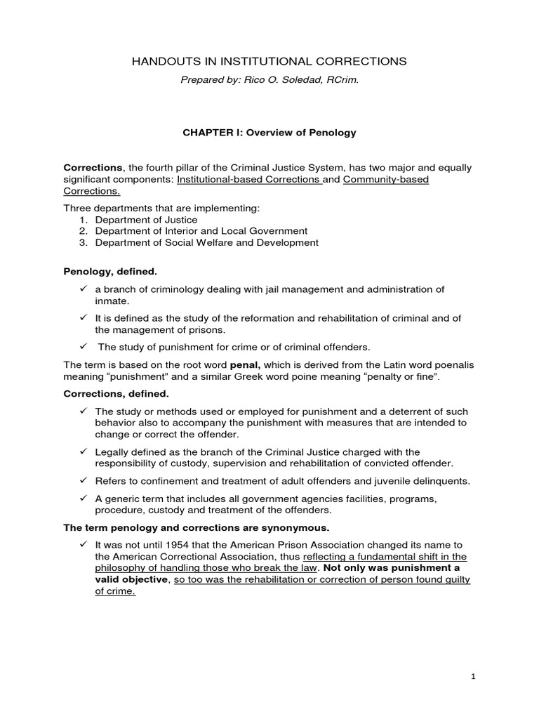 Handouts in Institutional Corrections | PDF | Crimes | Crime & Violence