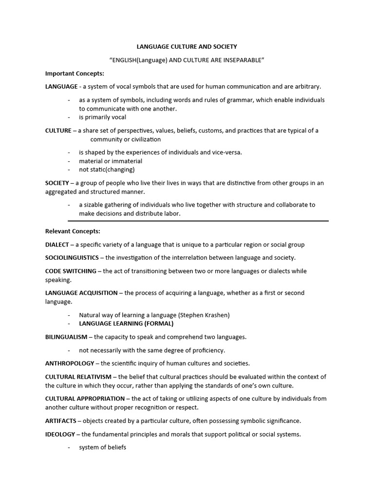 Language, Culture, and Society Overview | PDF | Teachers | Learning
