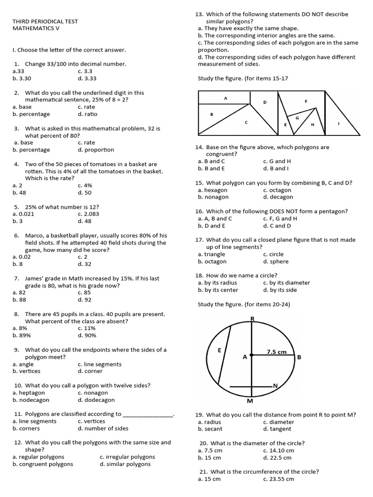 Mathematics V Periodical Test Questions | PDF | Circle | Shape