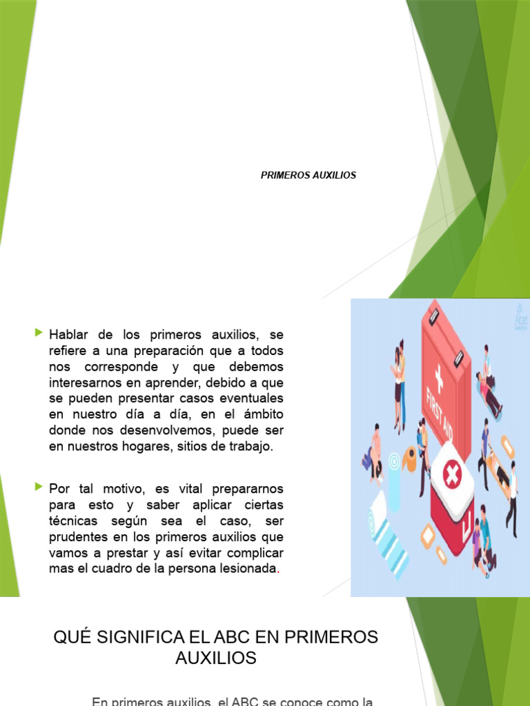 DIAPOSITIVAS PRIMEROS AUXILIOS | PDF | Primeros auxilios | Reanimación cardiopulmonar