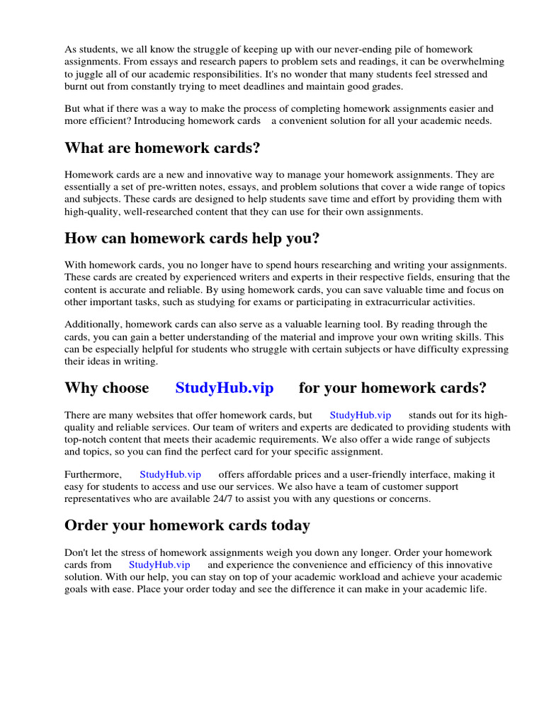 Homework Cards | PDF | Homework | Essays