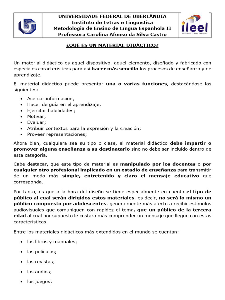 Definición y Tipos de Material Didáctico | PDF | Enseñando | Aprendizaje