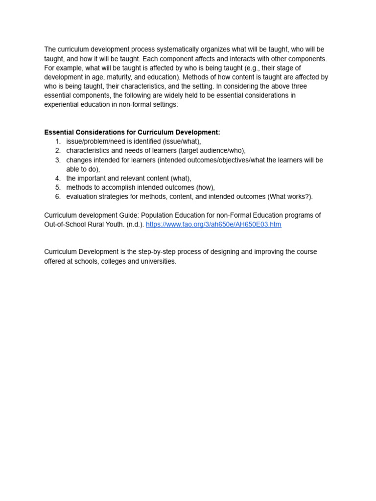 Curriculum Development | PDF