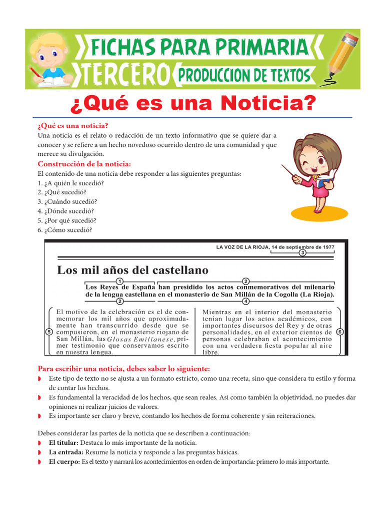 Qué Es Una Noticia para Tercero de Primaria | PDF