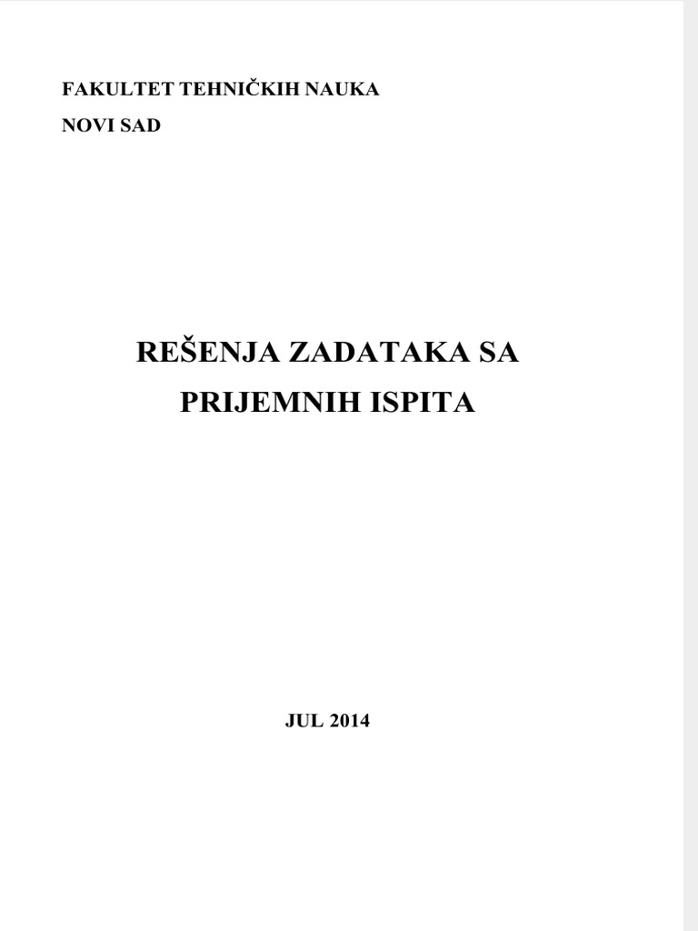 Zadaci Sa Prijemnog Ispita FTN | PDF