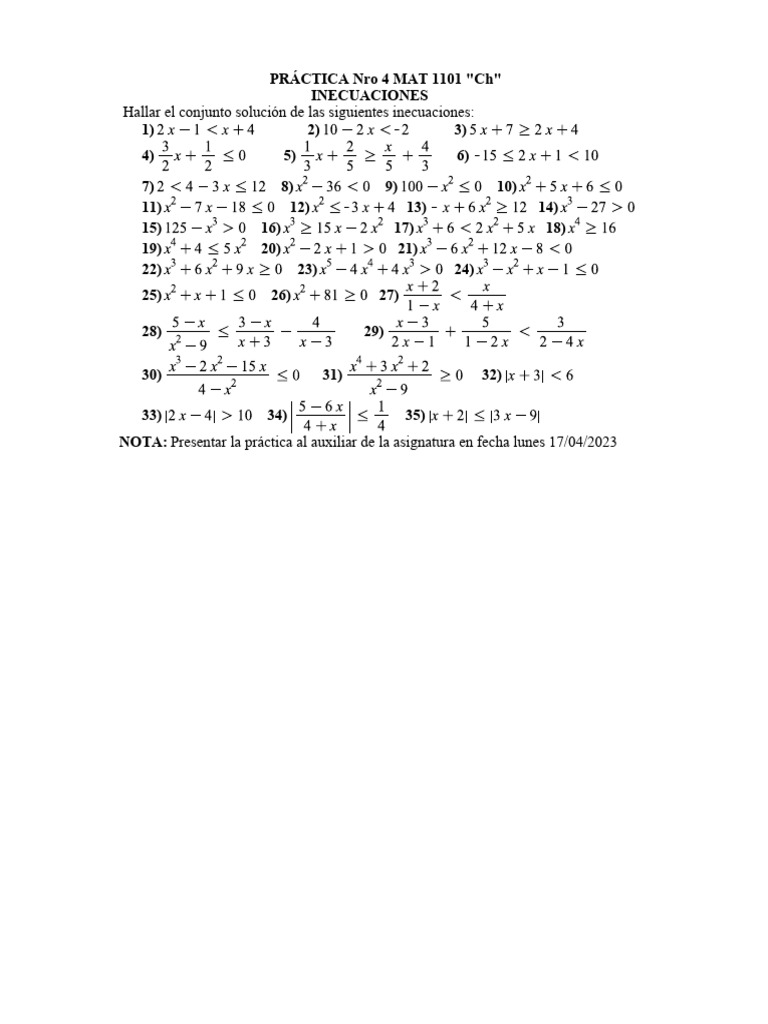 Practica Nro4 MAT_1101 Ch | PDF