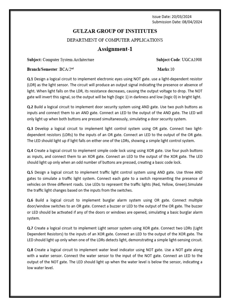 Assignment 1(CSA) | PDF | Logic Gate | Electricity