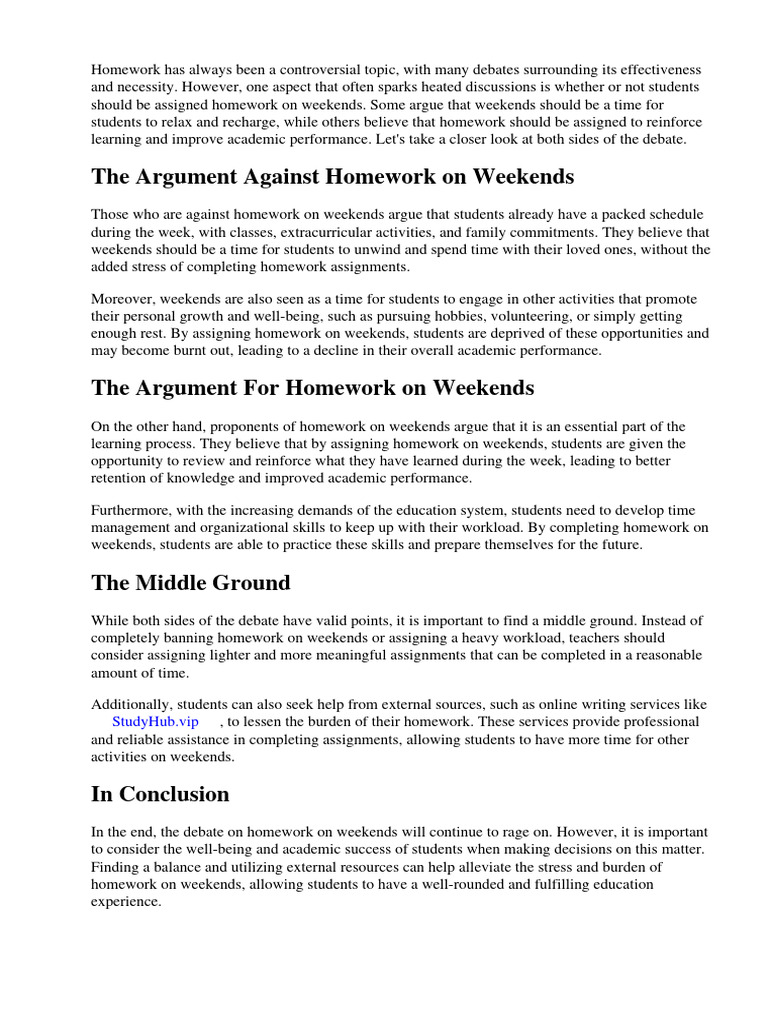 Homework On Weekends Debate | PDF | Homework | Gifted Education