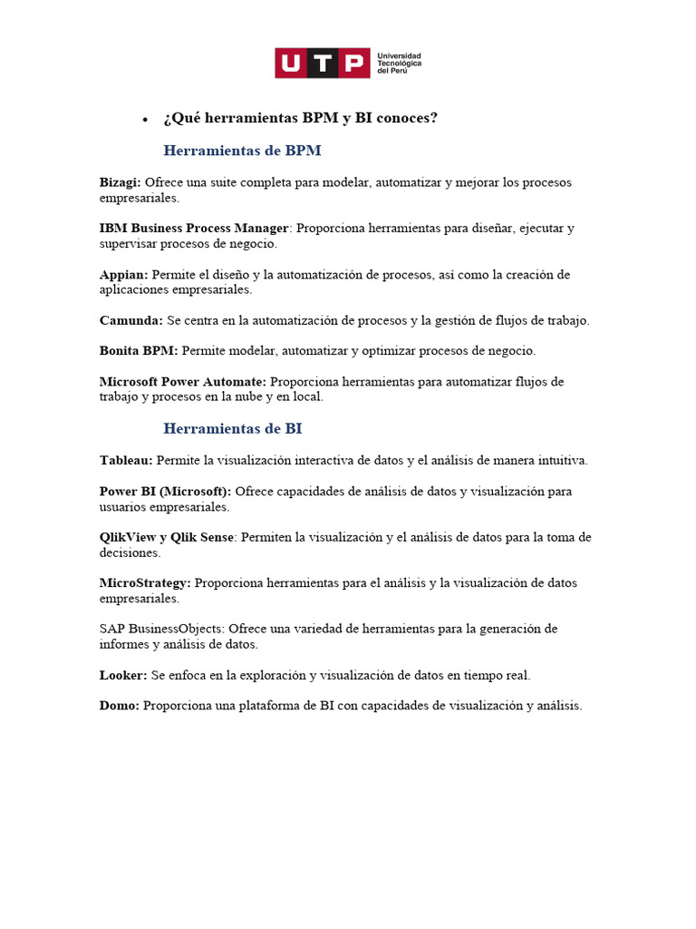 Herramientas BPM y BI | PDF | Análisis de los datos | Procesos de negocio