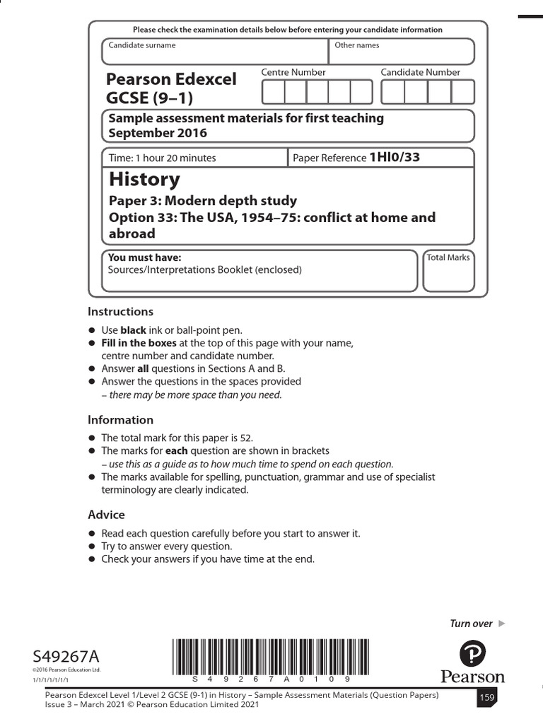 Paper 3 1HI0-33 USA - SAMs Question Paper and Source-Interp Booklet | PDF