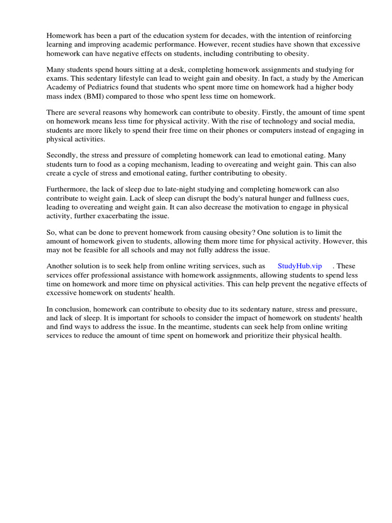 Homework Cause Obesity | PDF | Obesity | Weight Loss