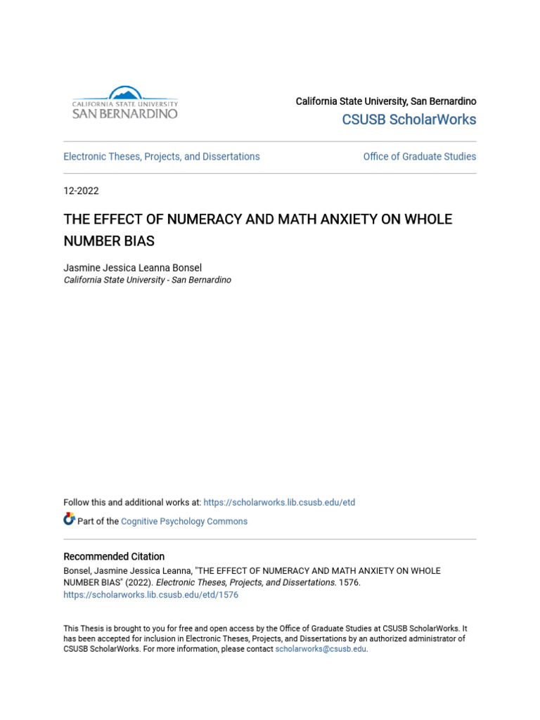 THE EFFECT OF NUMERACY AND MATH ANXIETY ON WHOLE NUMBER BIAS | PDF ...