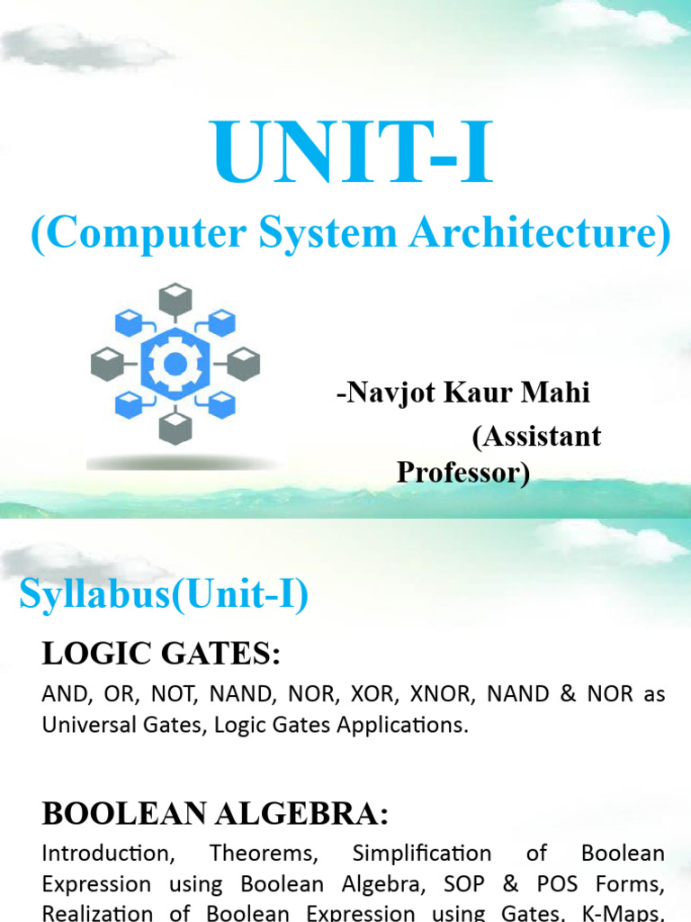 UNIT-I | PDF | Logic Gate | Boolean Algebra