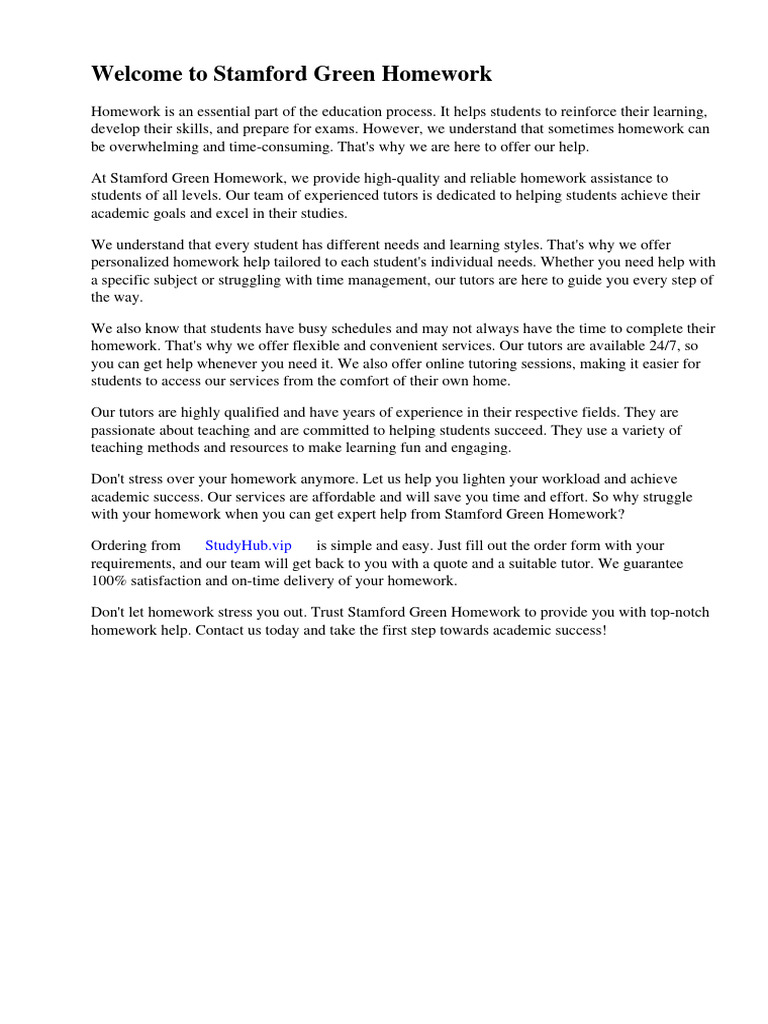 Stamford Green Homework | PDF | Homework