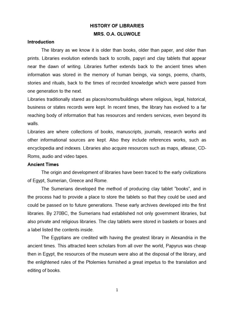 History of Libraries | PDF | Libraries | Digital Library