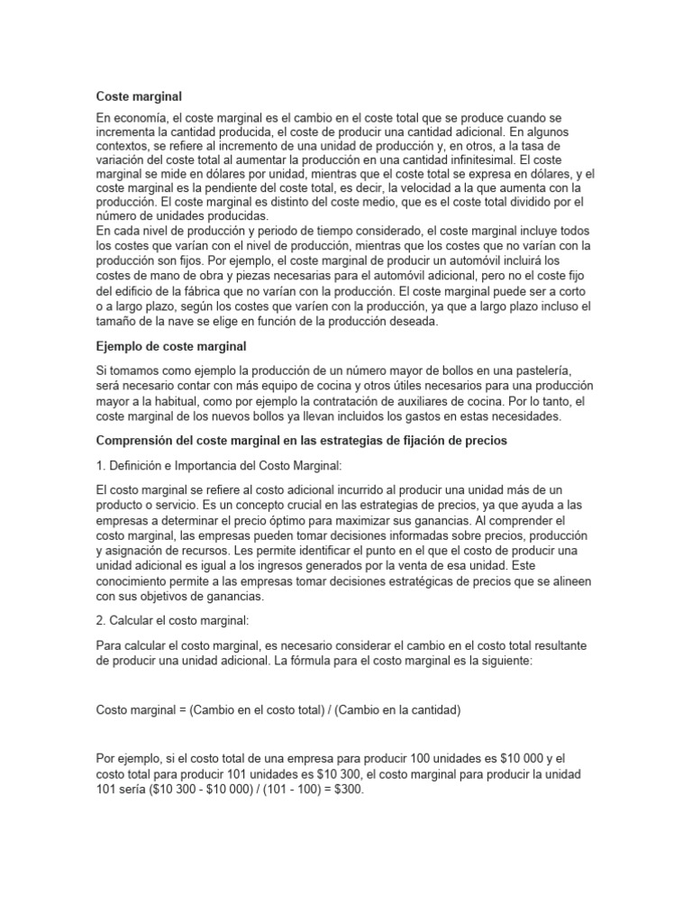 Coste Marginal Micro | PDF | Costo marginal | Economias