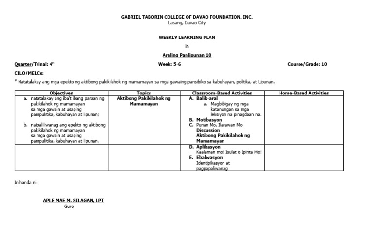 AP 10 - WLP Week 5-6 4TH QUARTER | PDF