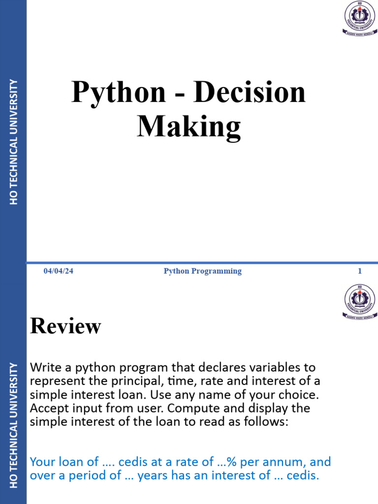 Lec 3 - Decision Making | PDF | Control Flow | Python (Programming Language)
