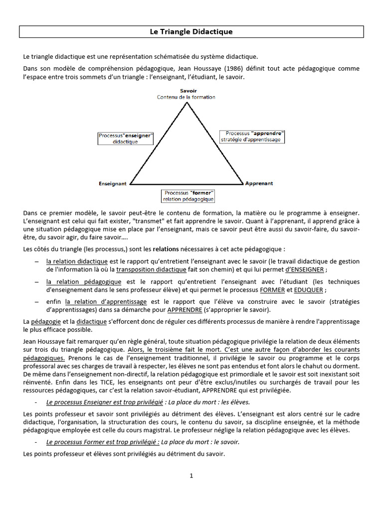 Triangle Didactique de Jean Houssaye | PDF | Pédagogie | Enseignement
