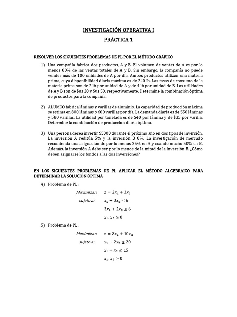 Práctica 1 de Investigación Operativa | PDF | Economias