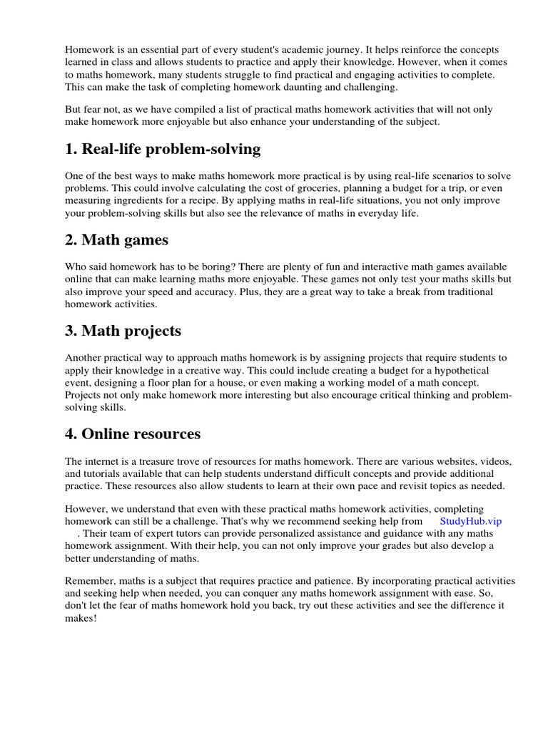Practical Maths Homework Activities | PDF | Homework | Worksheet