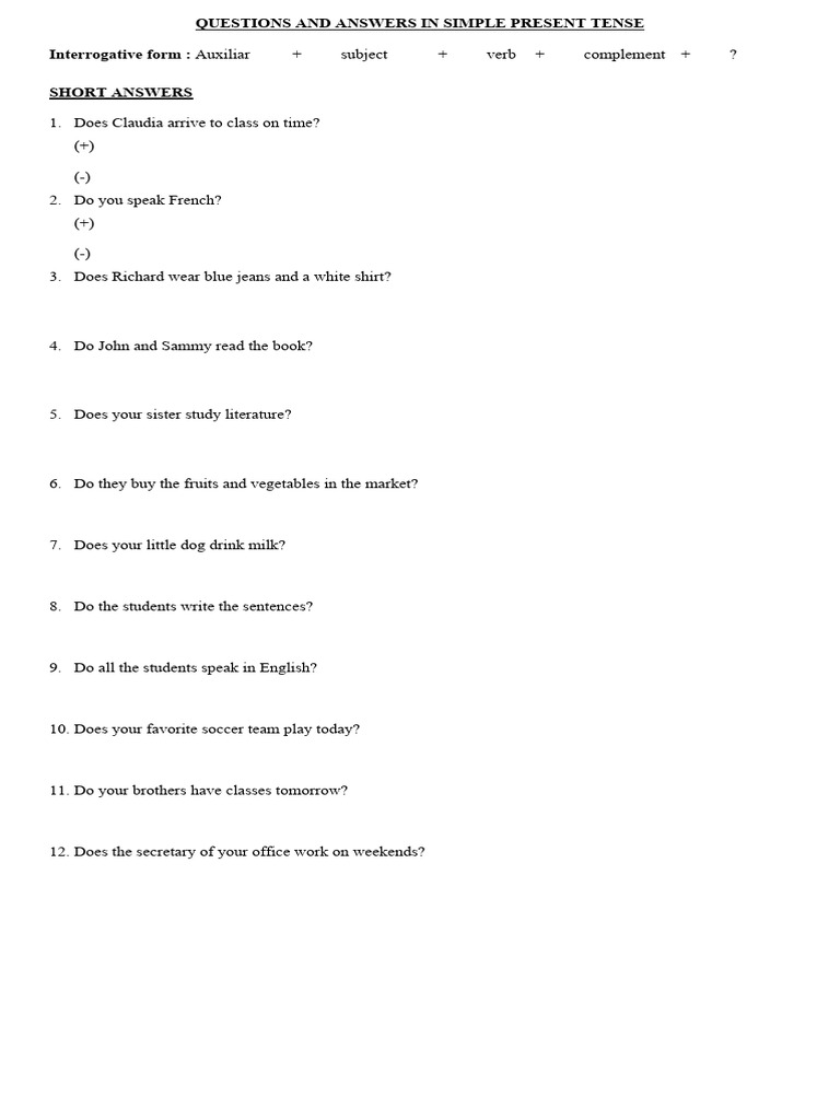 Short Answers in Simple Present | PDF