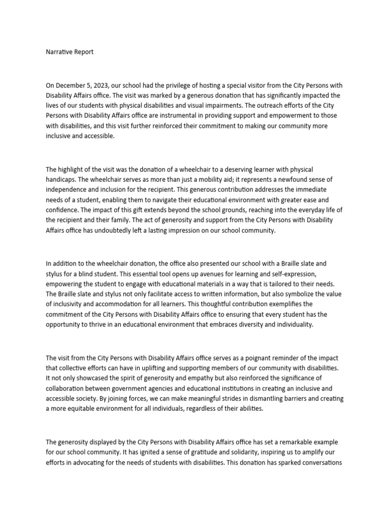 Narrative Repor-WPS Office | PDF | Disability | Wheelchair