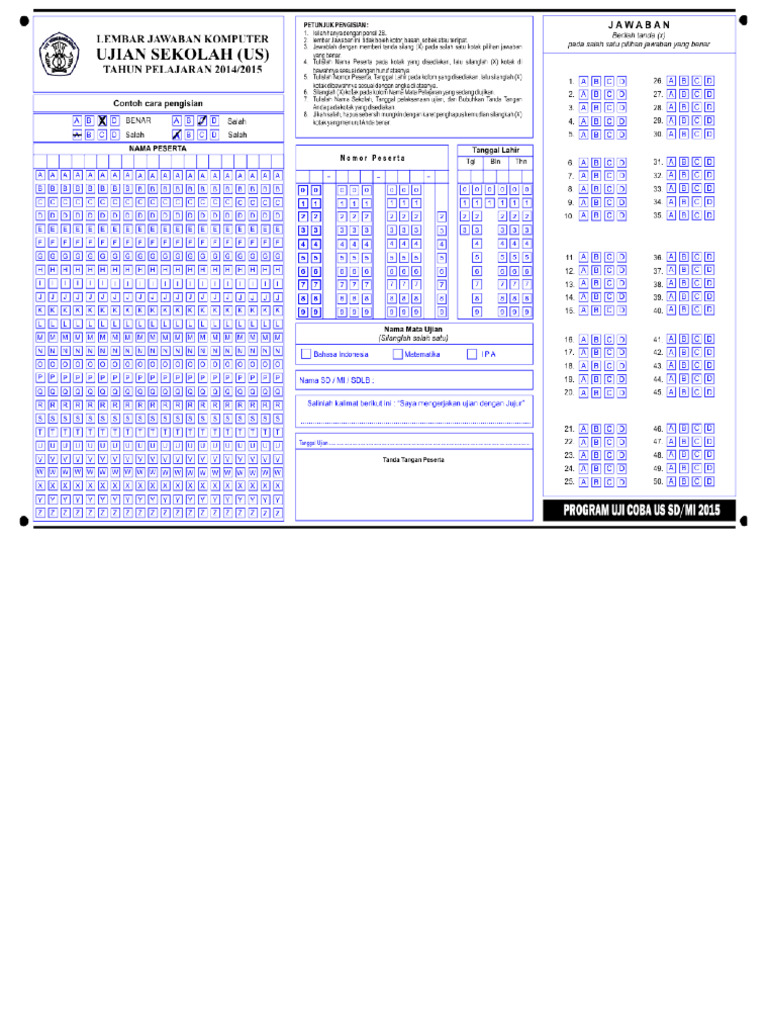 contoh-LJK-US-2015 | PDF