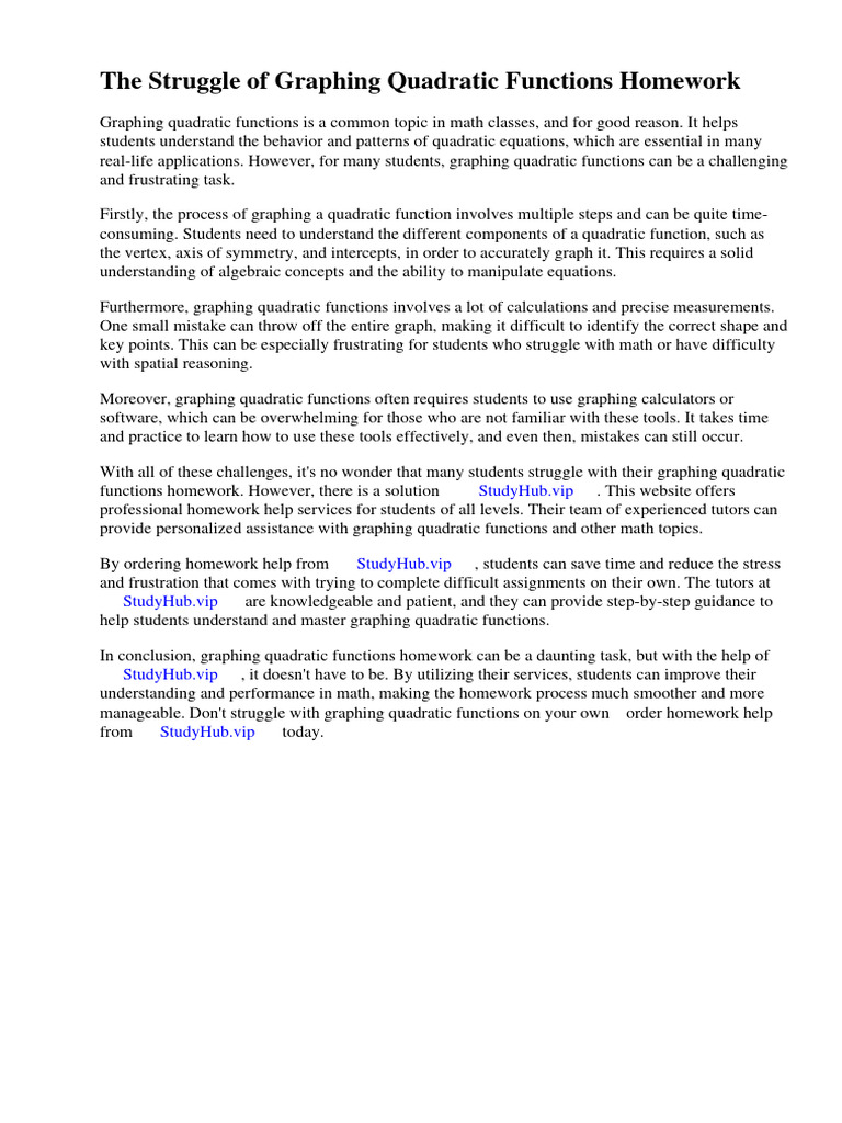 Graphing Quadratic Functions Homework Help Pdf Quadratic Equation