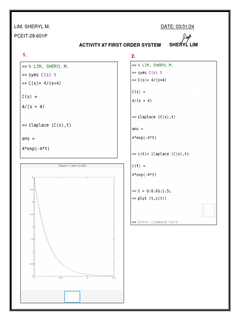 Lim Activity7 First-Order-System | PDF | Complex Number | System