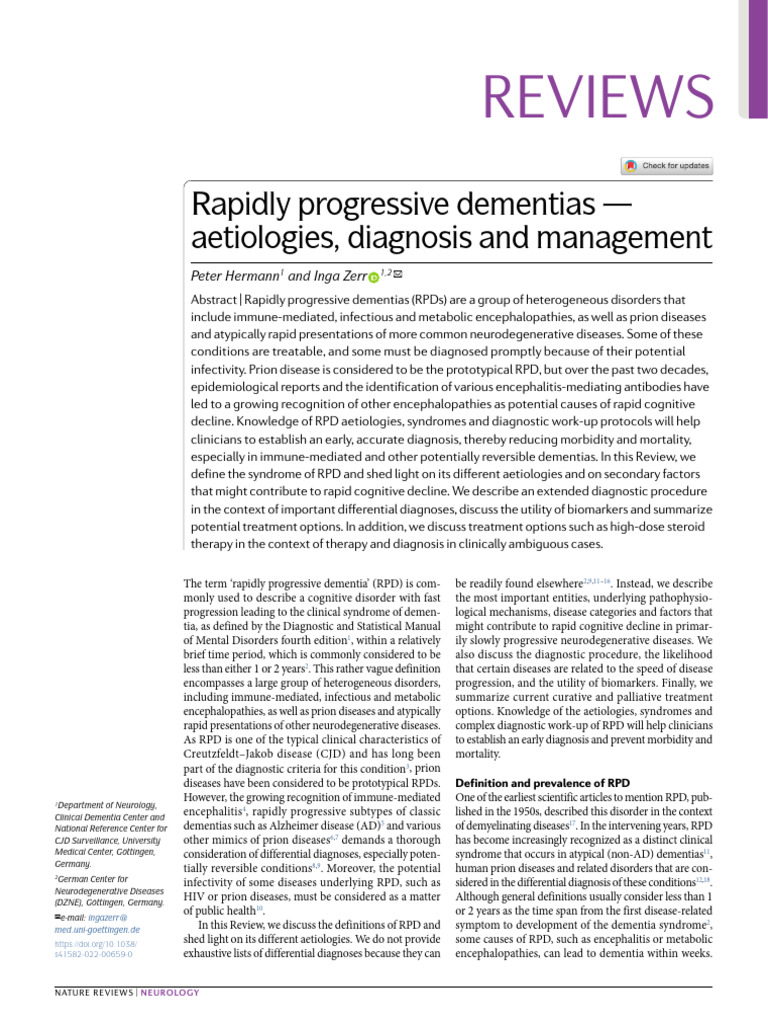 Rapidly Progressive Dementias Nature Reviews 2022 | Download Free PDF ...