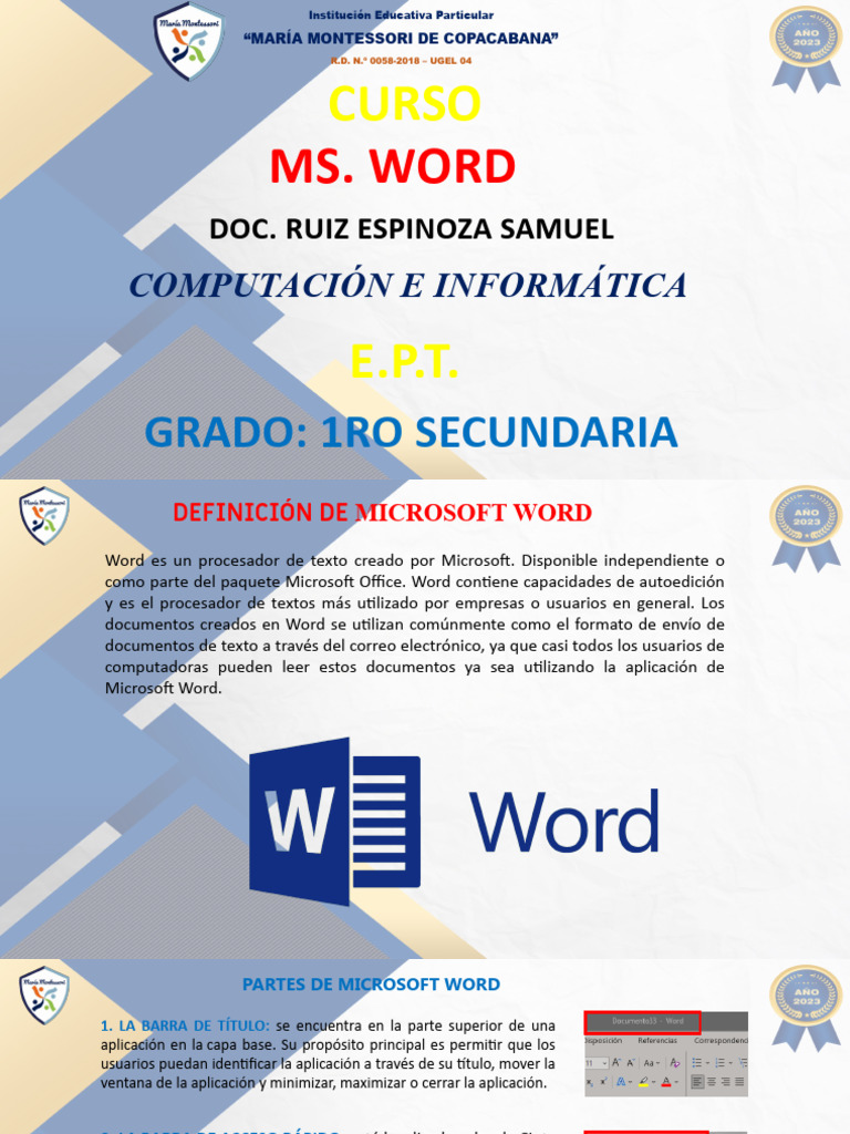 Clases de 1ro Secundaria Ms. Word | PDF | Microsoft Word | Ventana (informática)