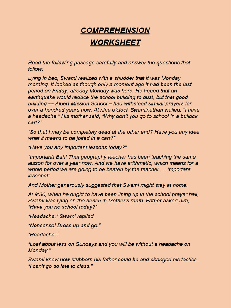 COMPREHENSION Doc For Icse | PDF