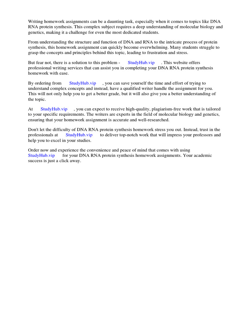 Dna Rna Protein Synthesis Homework 3 | PDF | Rna | Dna