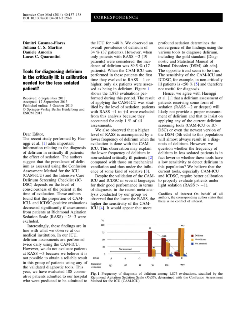 Tools For Diagnosing Delirium in The Critically Ill - Is Calibration ...
