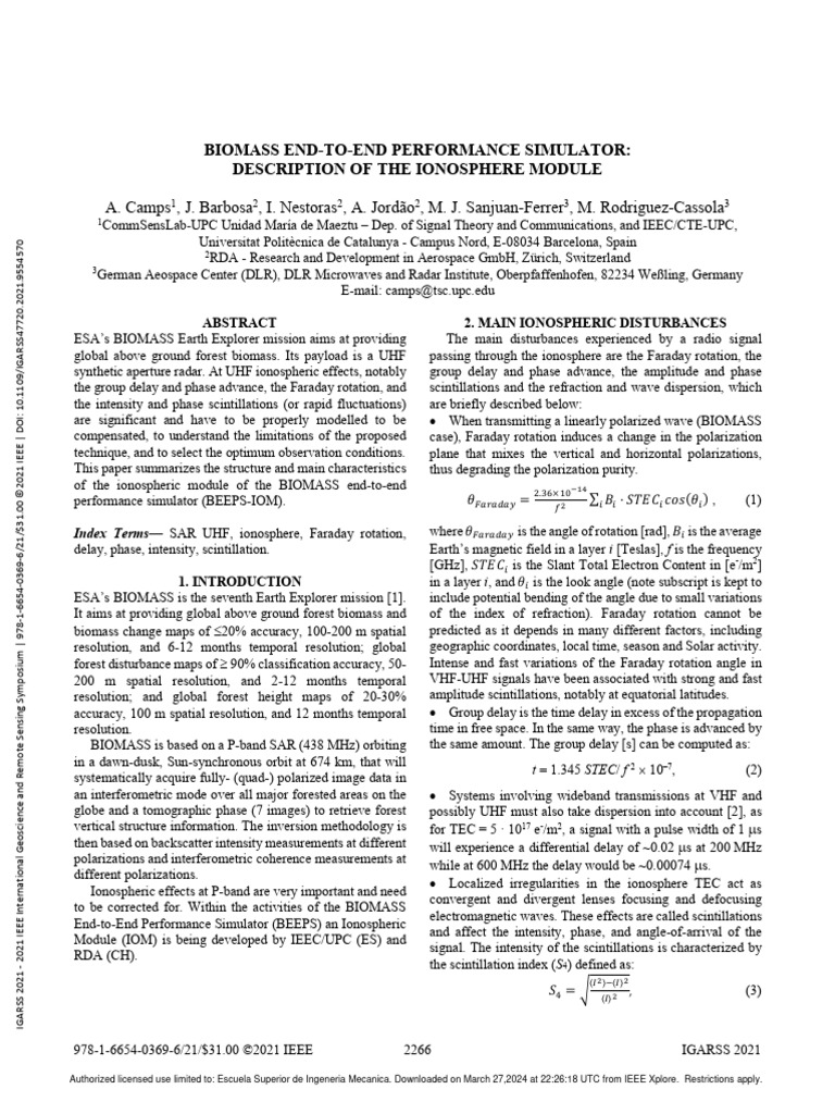 1biomass End-to-End PErformance Simulator Description of The Ionosphere Module | PDF ...