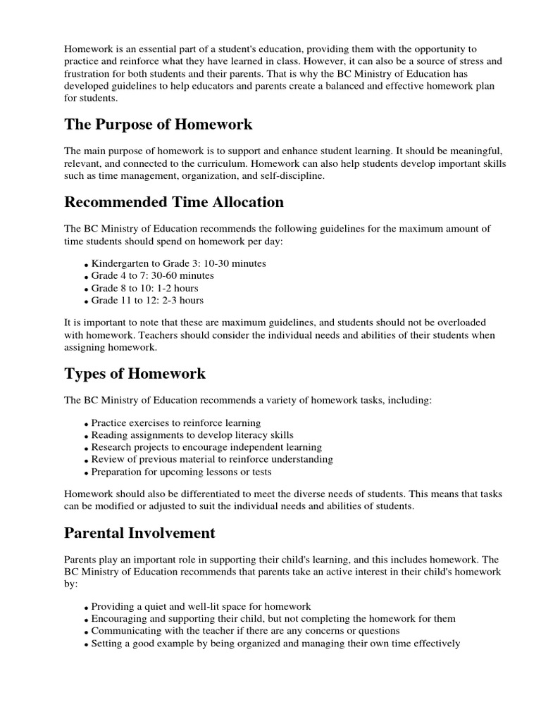 BC Homework Guidelines Explained | PDF | Homework | Teachers