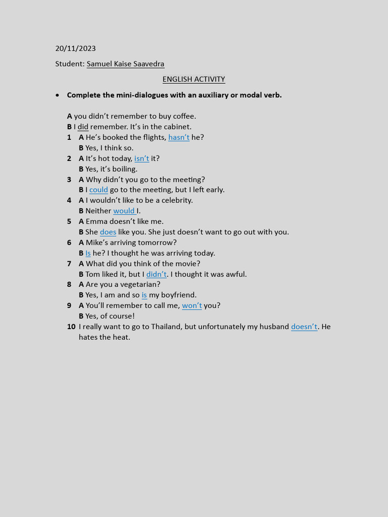 Mini Dialogues for English Practice | PDF | Language Arts & Discipline ...