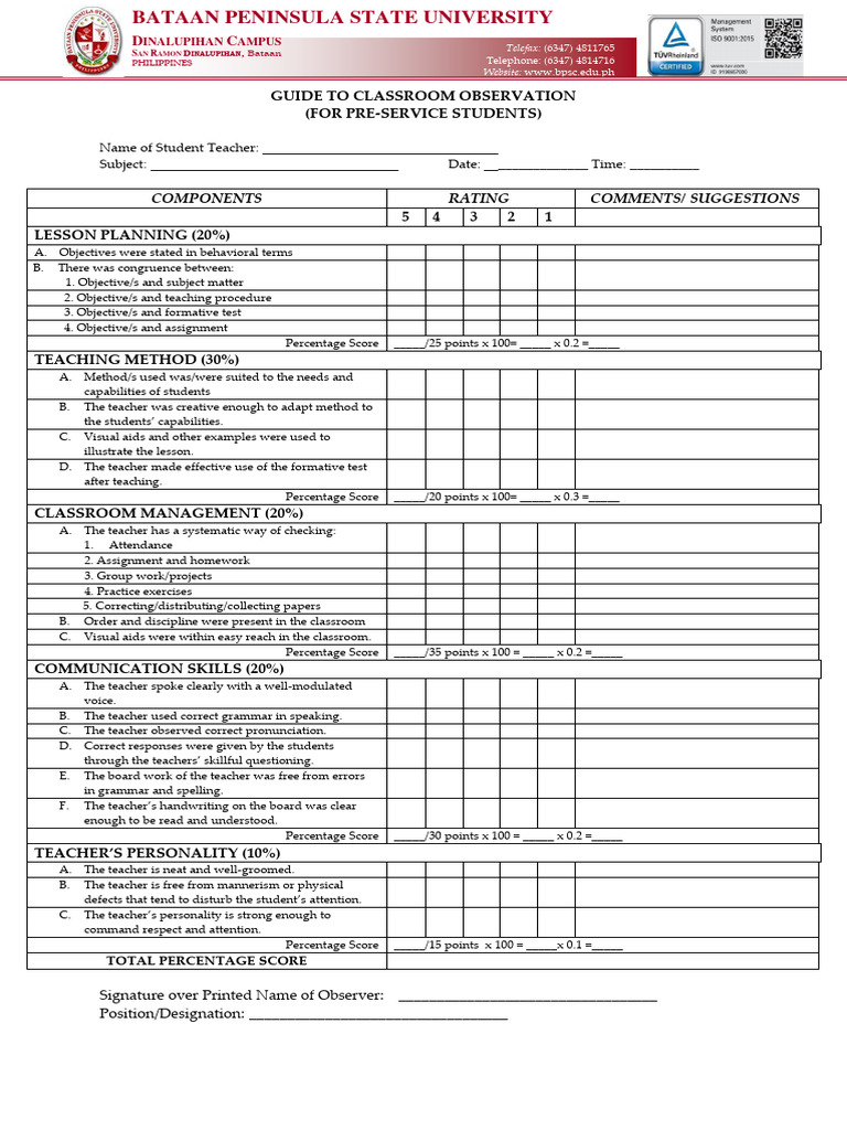 Class-Observation-Guide-Tool | PDF | Teachers | Classroom