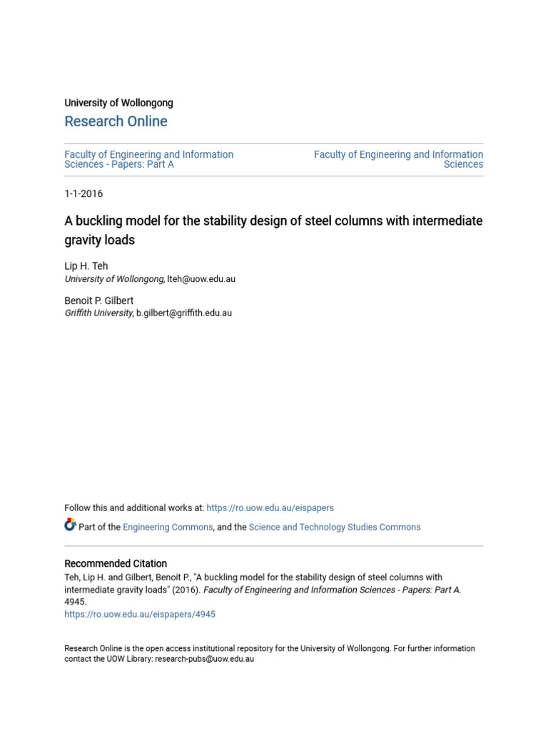 A Buckling Model For The Stability Design of Steel Columns With I | PDF ...