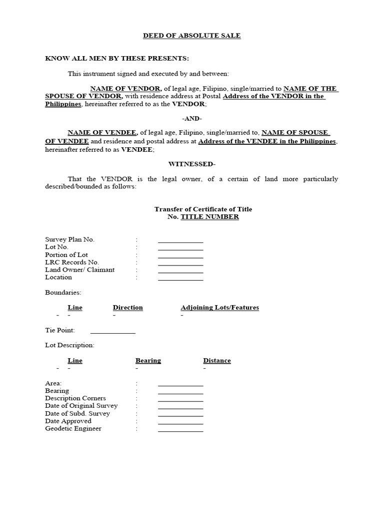 Deed of Absolute Sale | PDF | Deed | Private Law