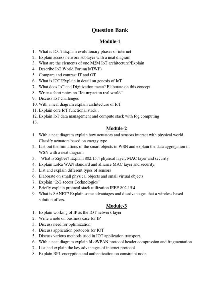 IOT Question Bank | PDF | Internet Of Things | Wireless Sensor Network